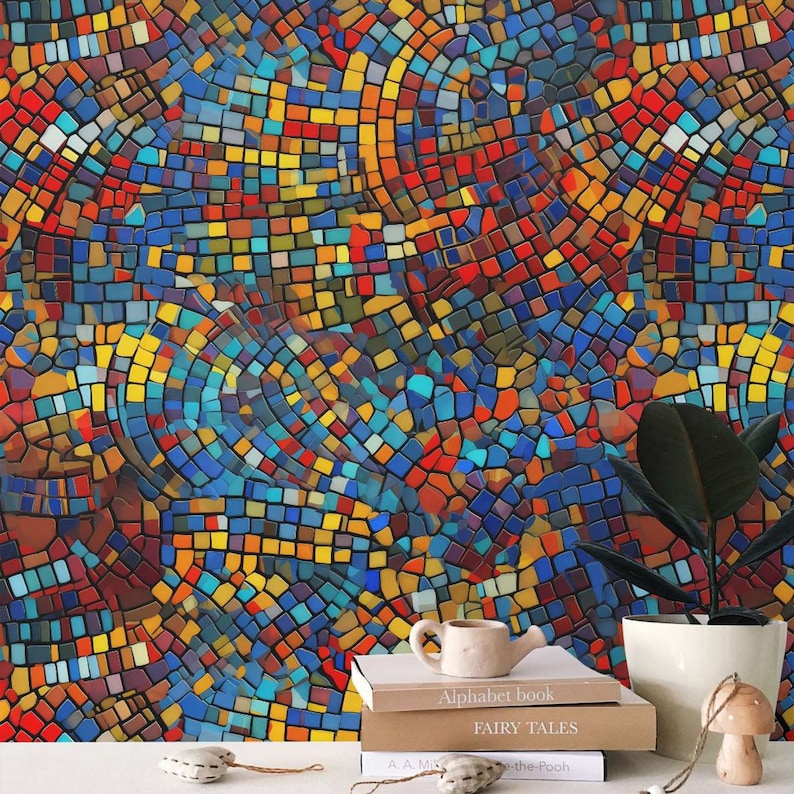 Wallpaper With Abstract Mosaic Pattern for Bedroom or Den Wallpaper for ...