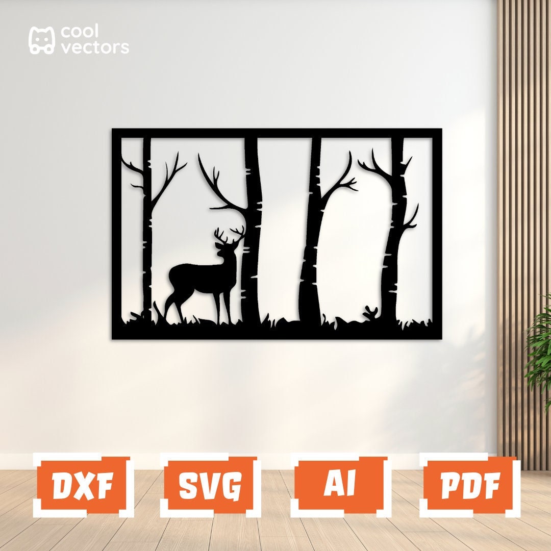Forest Deer Laser Cut Files PDF, DXF, SVG for Wall Art Decorative ...