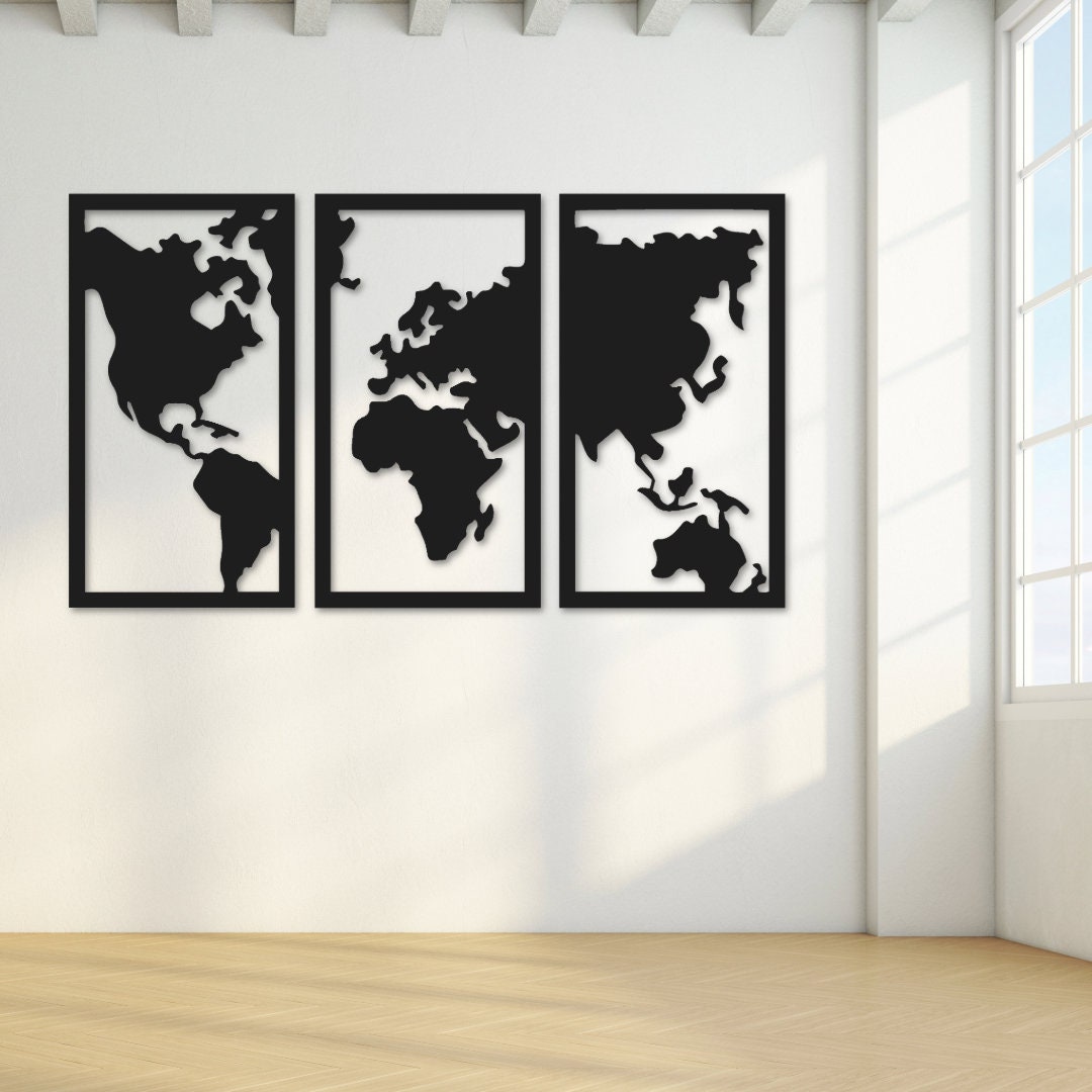 World Map Laser Cut Files PDF, DXF, SVG for Wall Art Decorative Vector ...