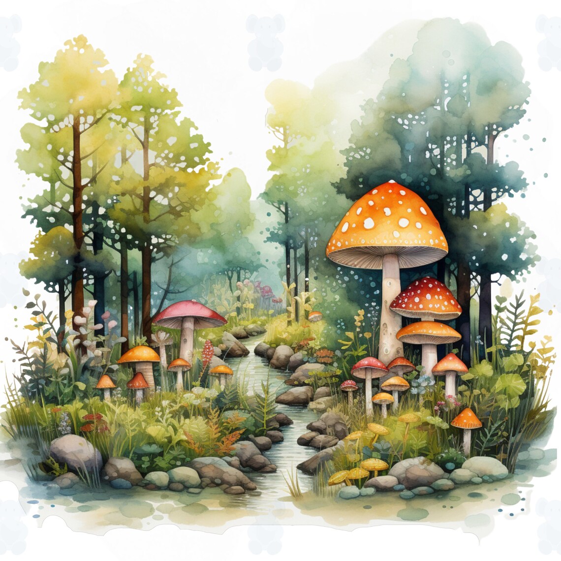 Watercolor Fairy Forest Clipart - Instant Download Transparent PNG ...