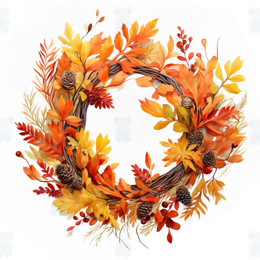 Watercolor Fall Wreath Clipart Instant Download Transparent - Etsy