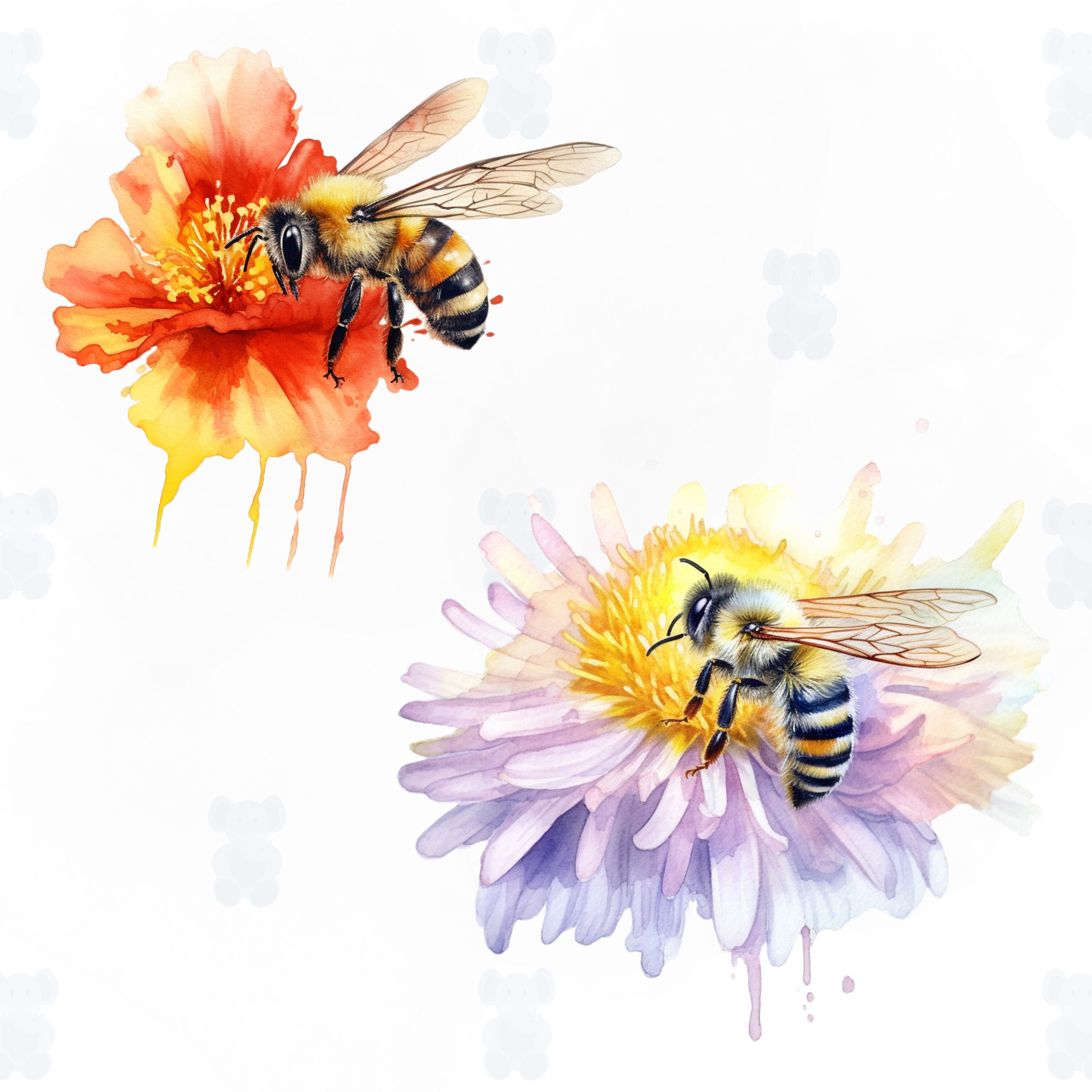 Watercolor Bee Clipart Instant Download PNG Format Bee Clipart for ...