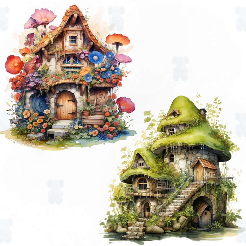 Watercolor Fairy House Clipart - Instant Download Transparent PNG ...