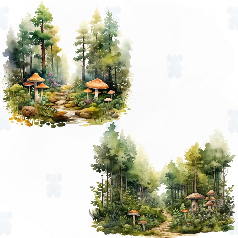Watercolor Fairy Forest Clipart - Instant Download Transparent PNG ...