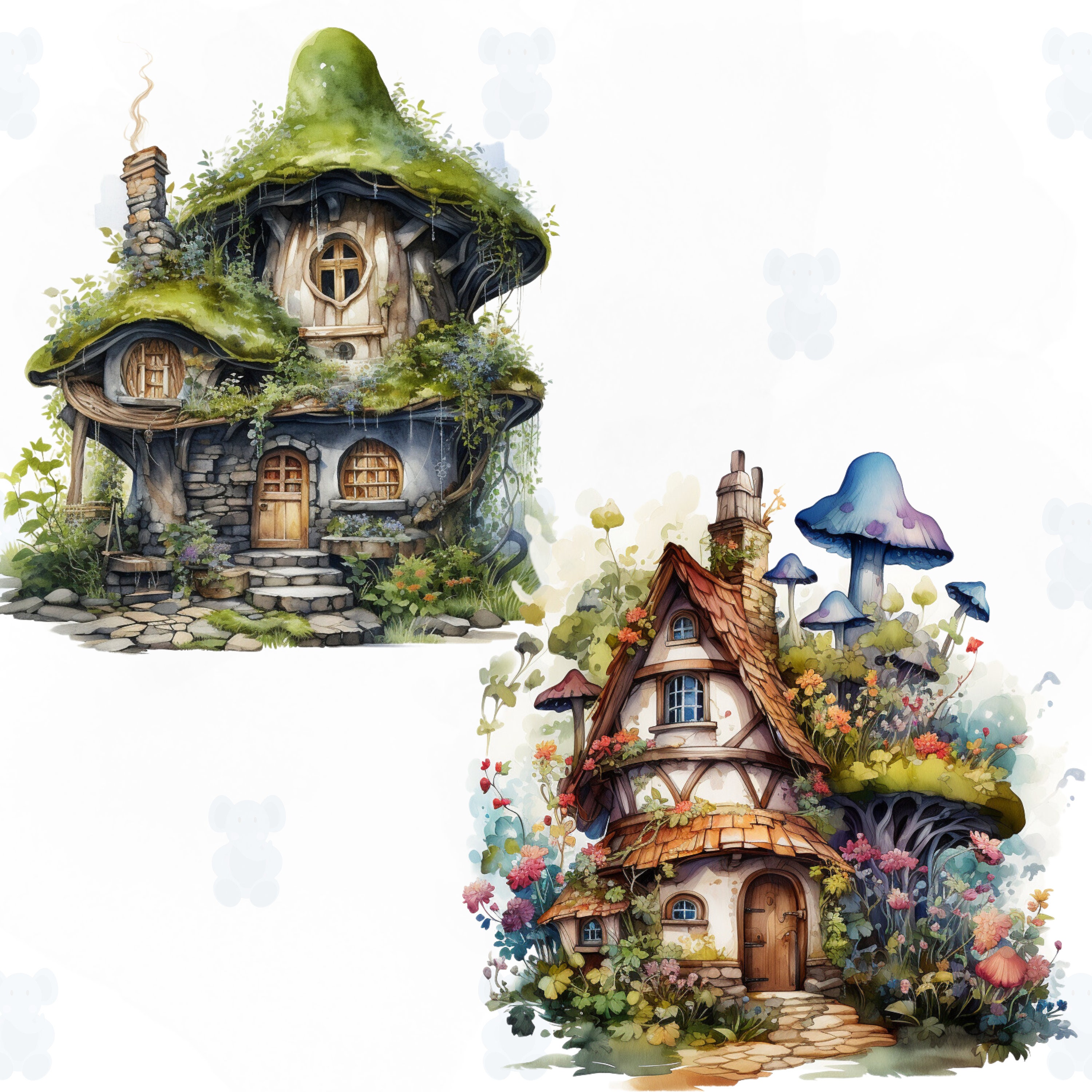 Watercolor Fairy House Clipart - Instant Download Transparent PNG ...