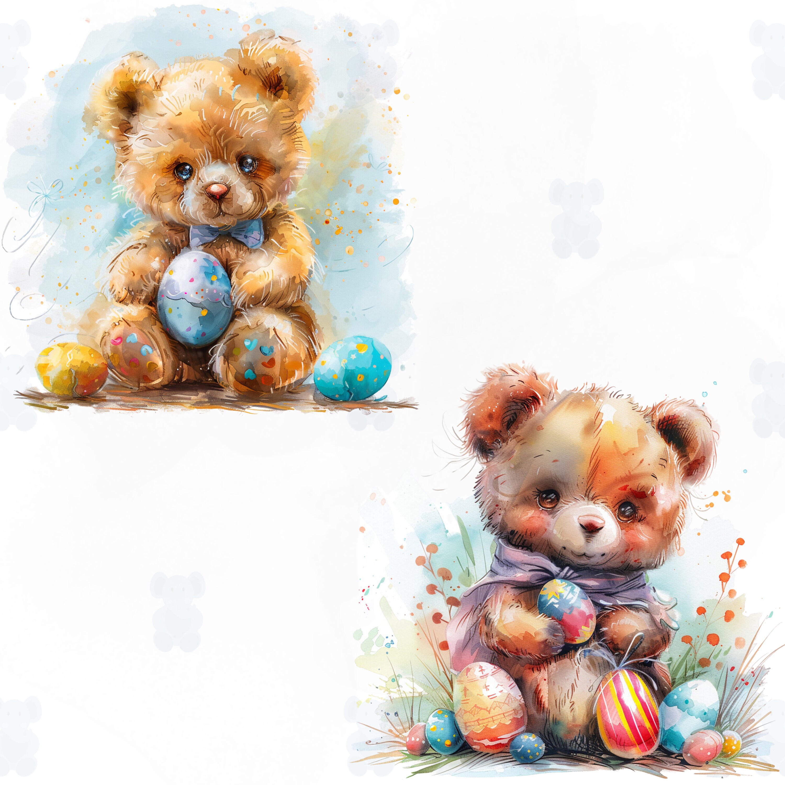 Watercolor Teddy Bear Easter Clipart Instant Download Transparent PNG ...