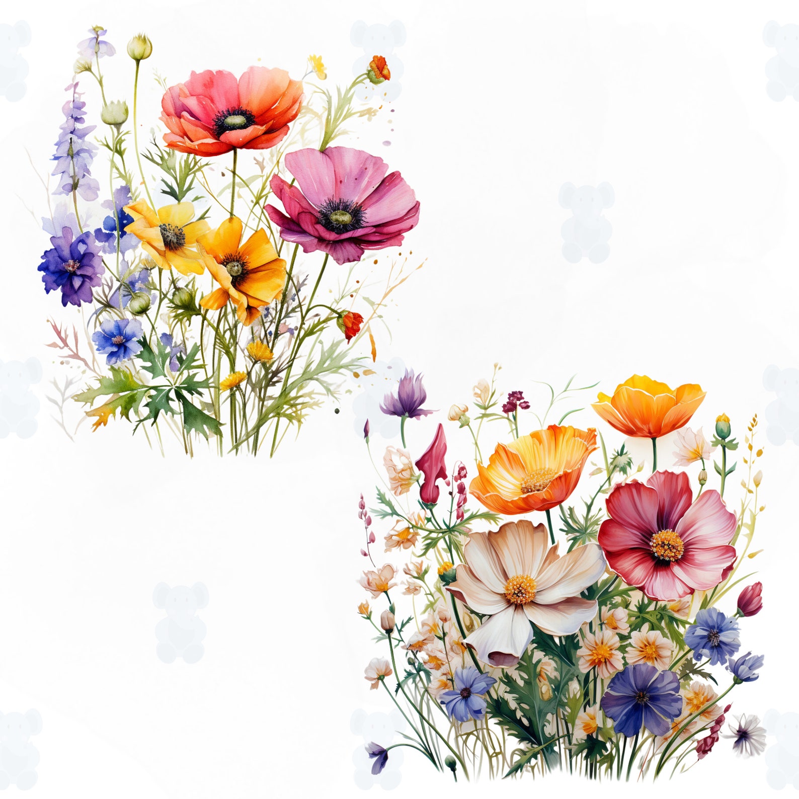 Watercolor Wildflowers Clipart Instant Download Transparent PNG Format ...