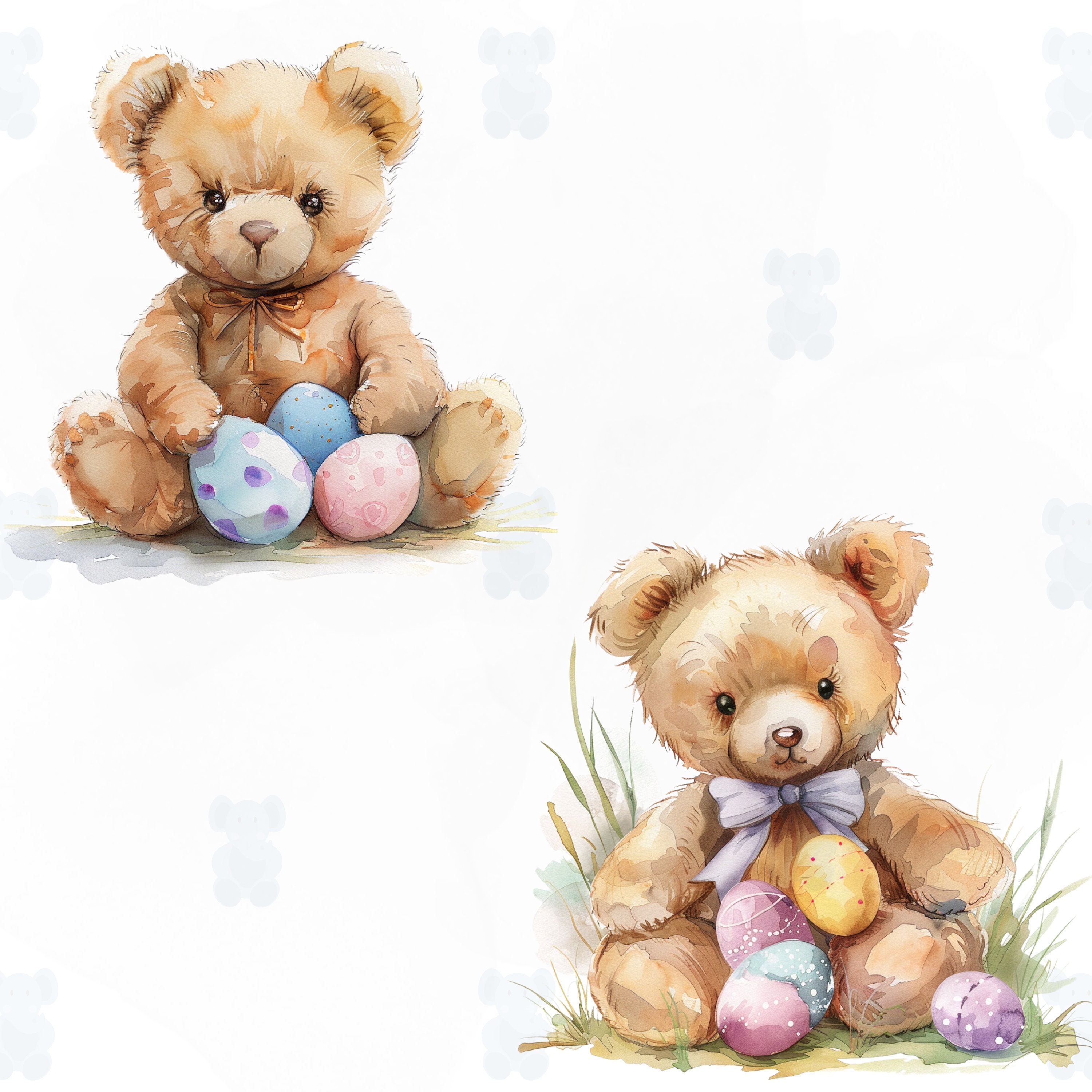 Watercolor Teddy Bear Easter Clipart Instant Download Transparent PNG ...