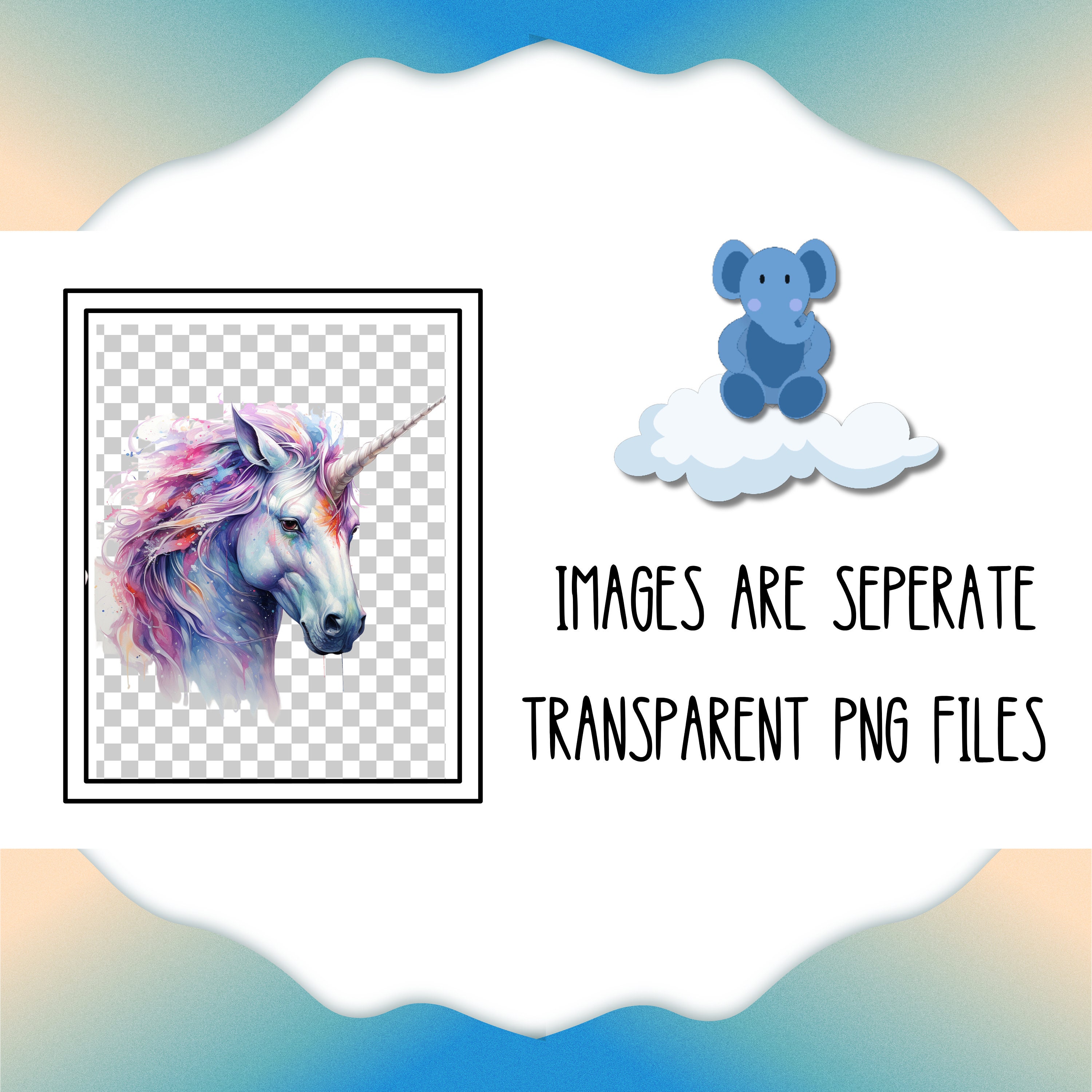 Watercolor Unicorn Clipart - Instant Download Transparent PNG Format ...