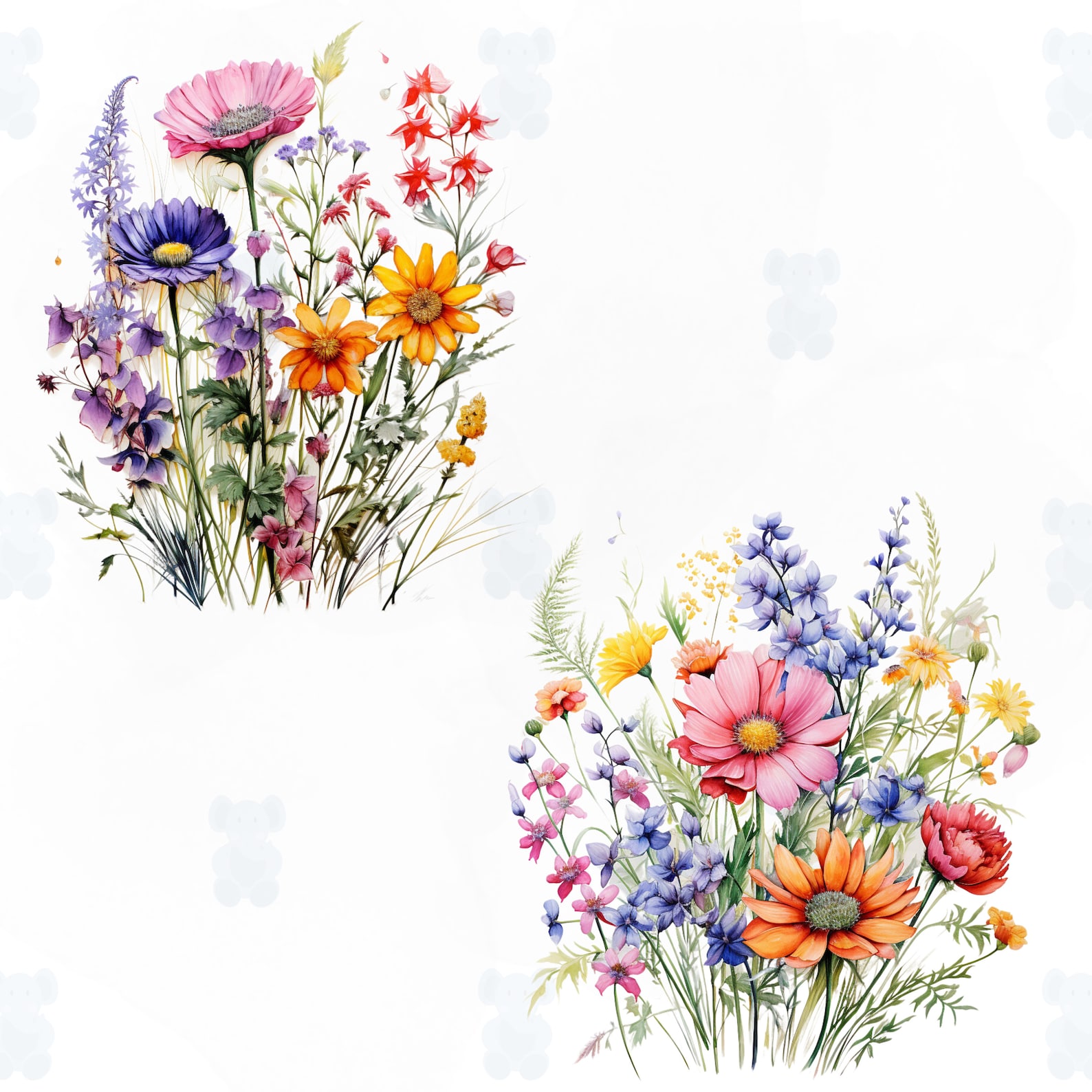 Watercolor Wildflowers Clipart Instant Download Transparent PNG Format ...