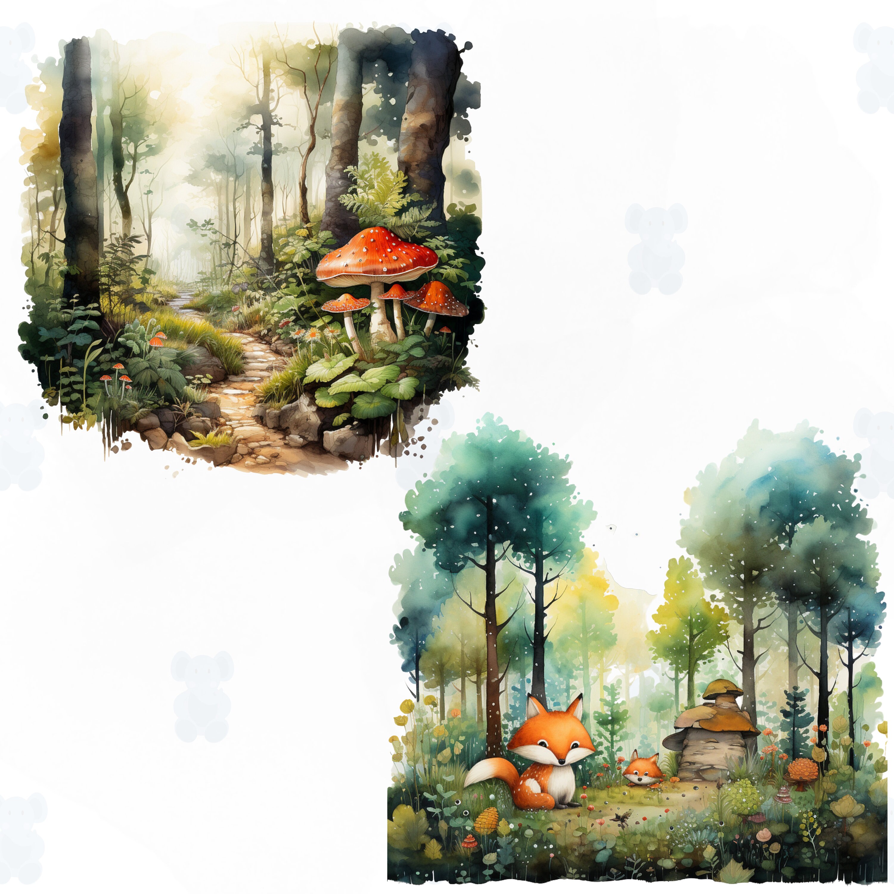 Watercolor Fairy Forest Clipart - Instant Download Transparent PNG ...