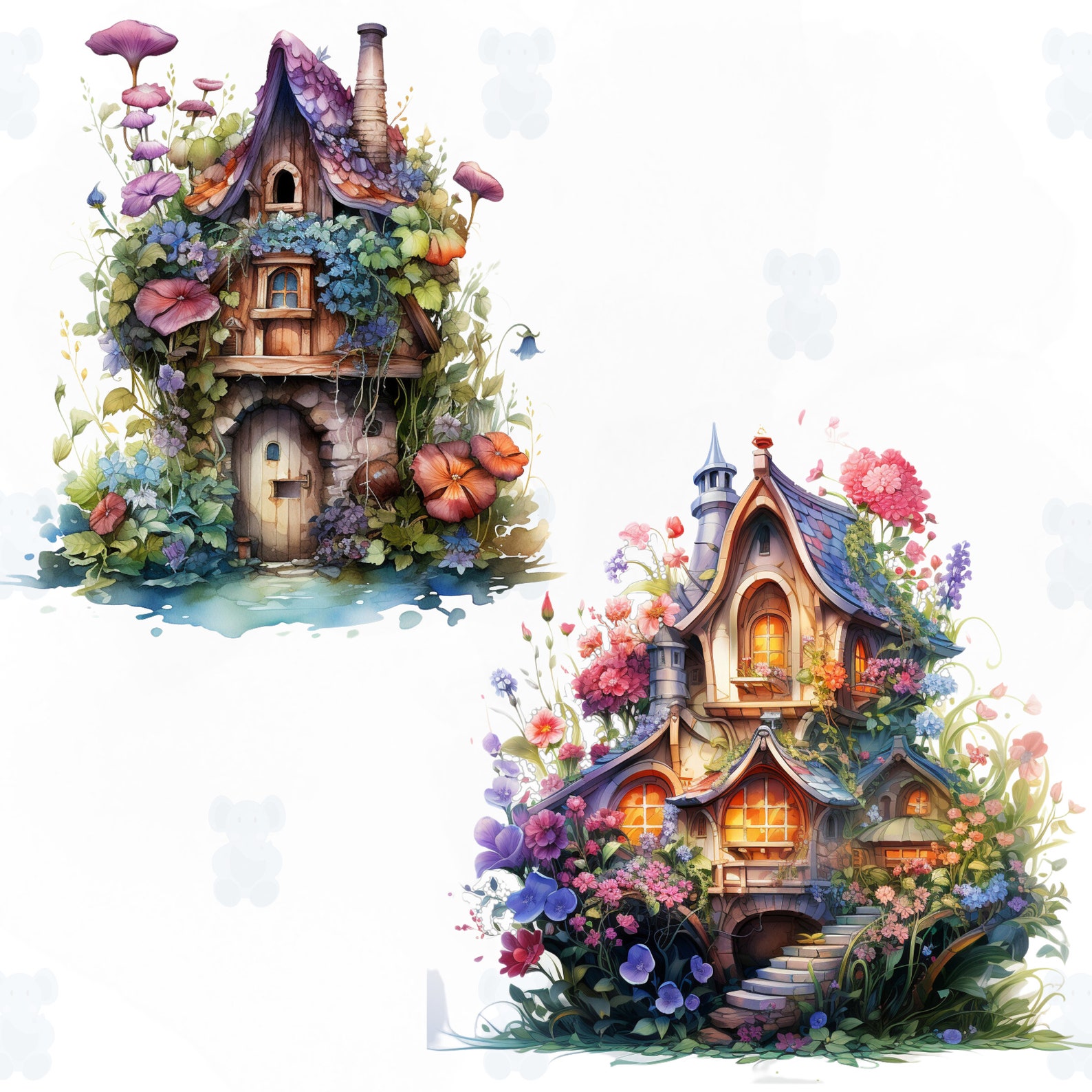 Watercolor Fairy House Clipart - Instant Download Transparent PNG ...