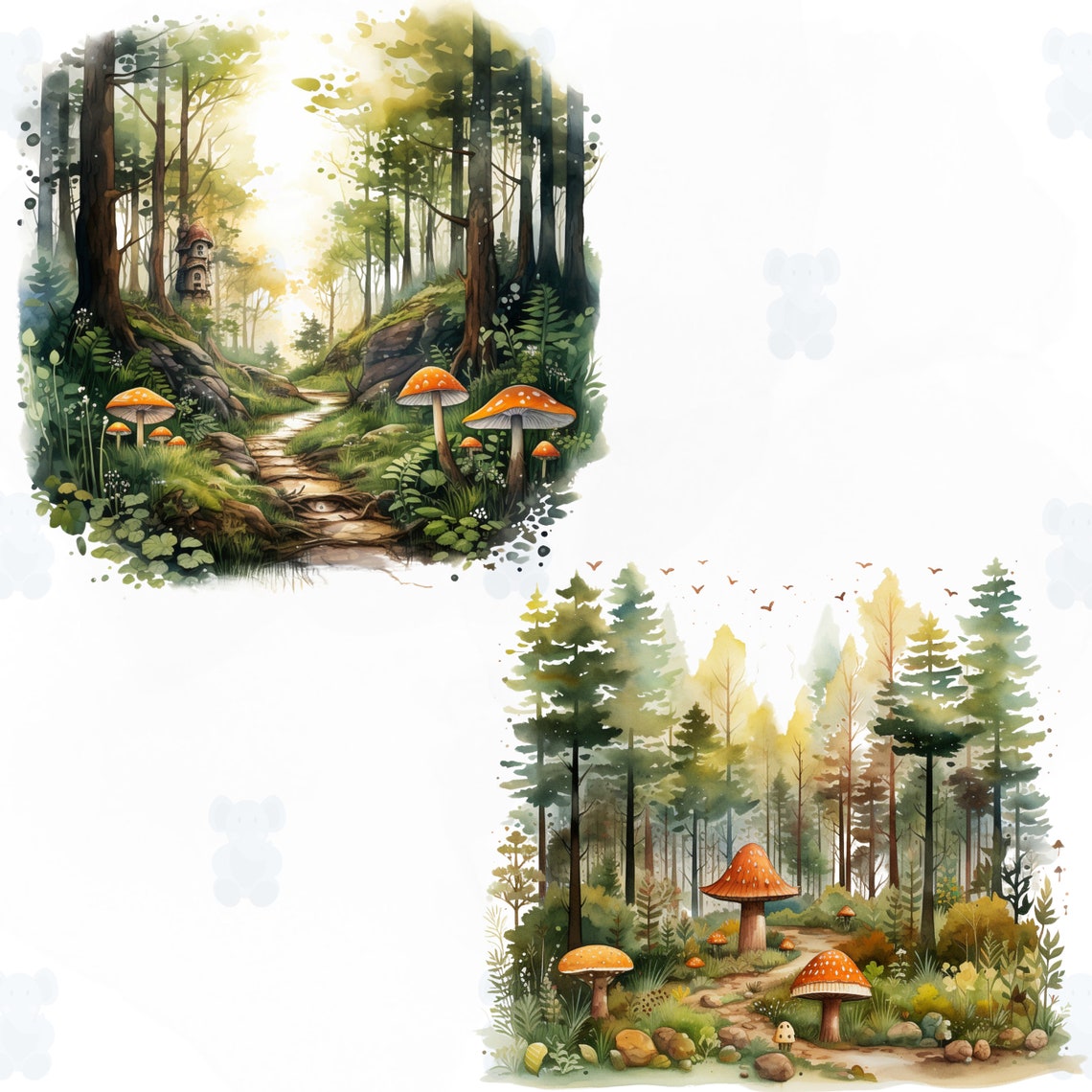 Watercolor Fairy Forest Clipart - Instant Download Transparent PNG ...