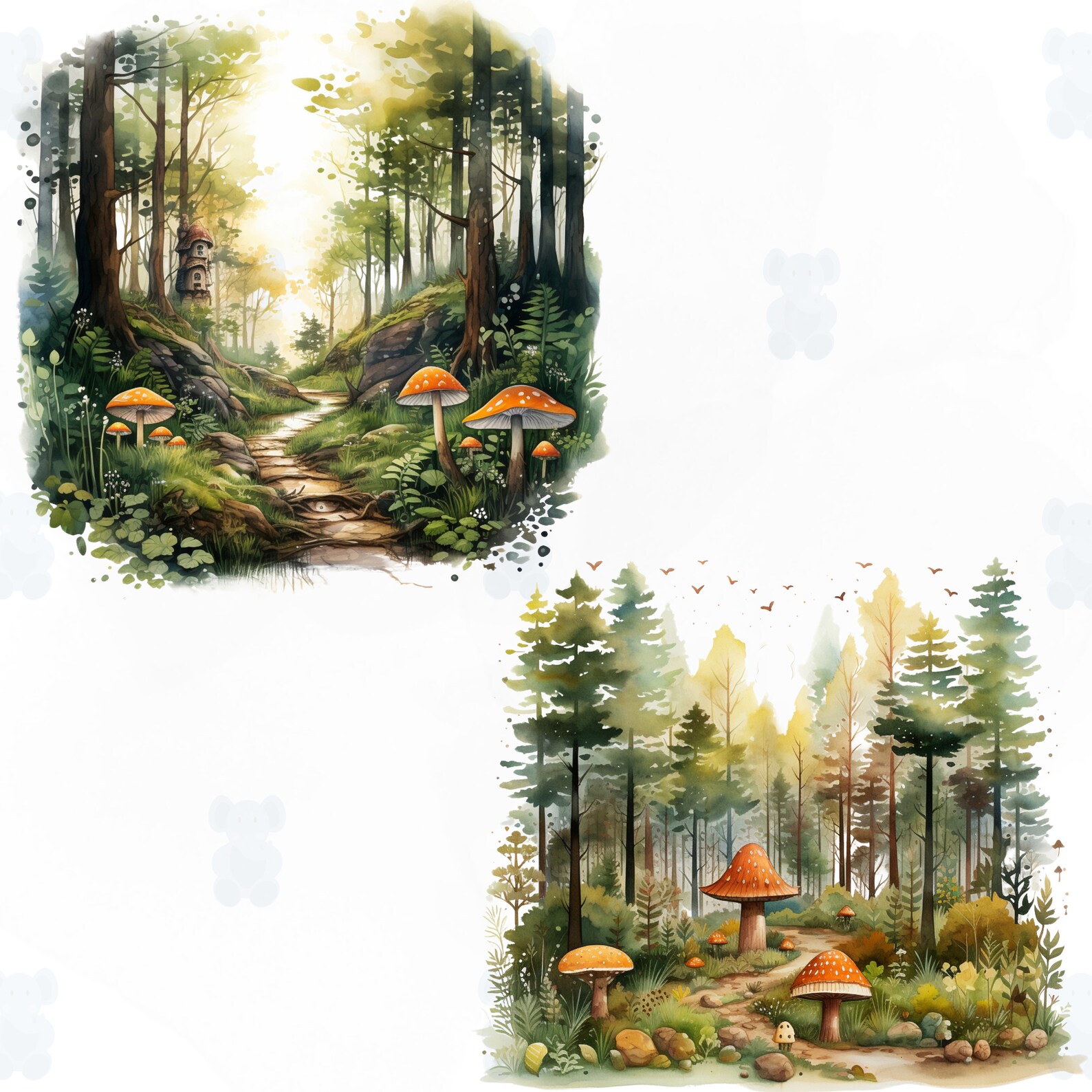 Watercolor Fairy Forest Clipart - Instant Download Transparent PNG ...