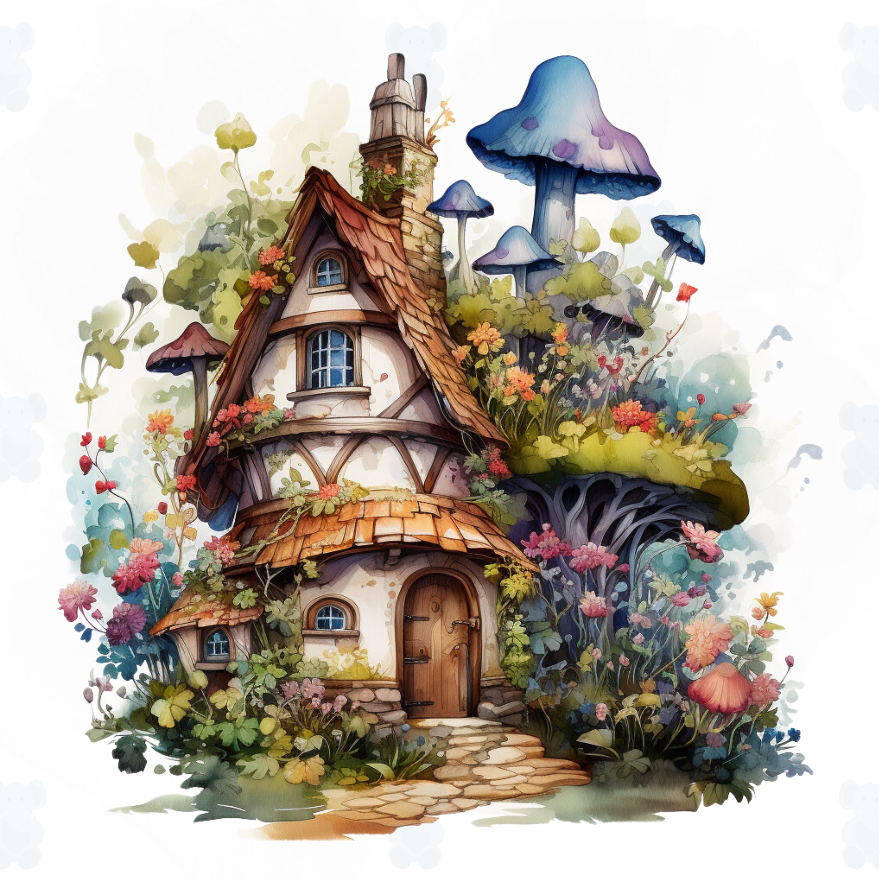 Watercolor Fairy House Clipart - Instant Download Transparent PNG ...