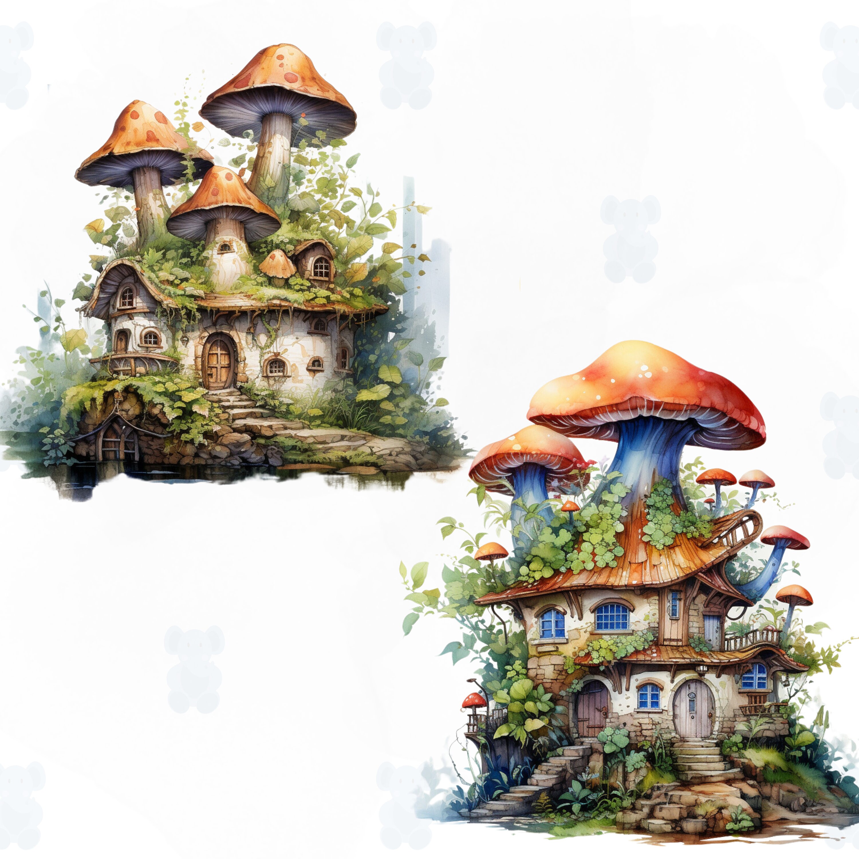 Watercolor Fairy House Clipart - Instant Download Transparent PNG ...