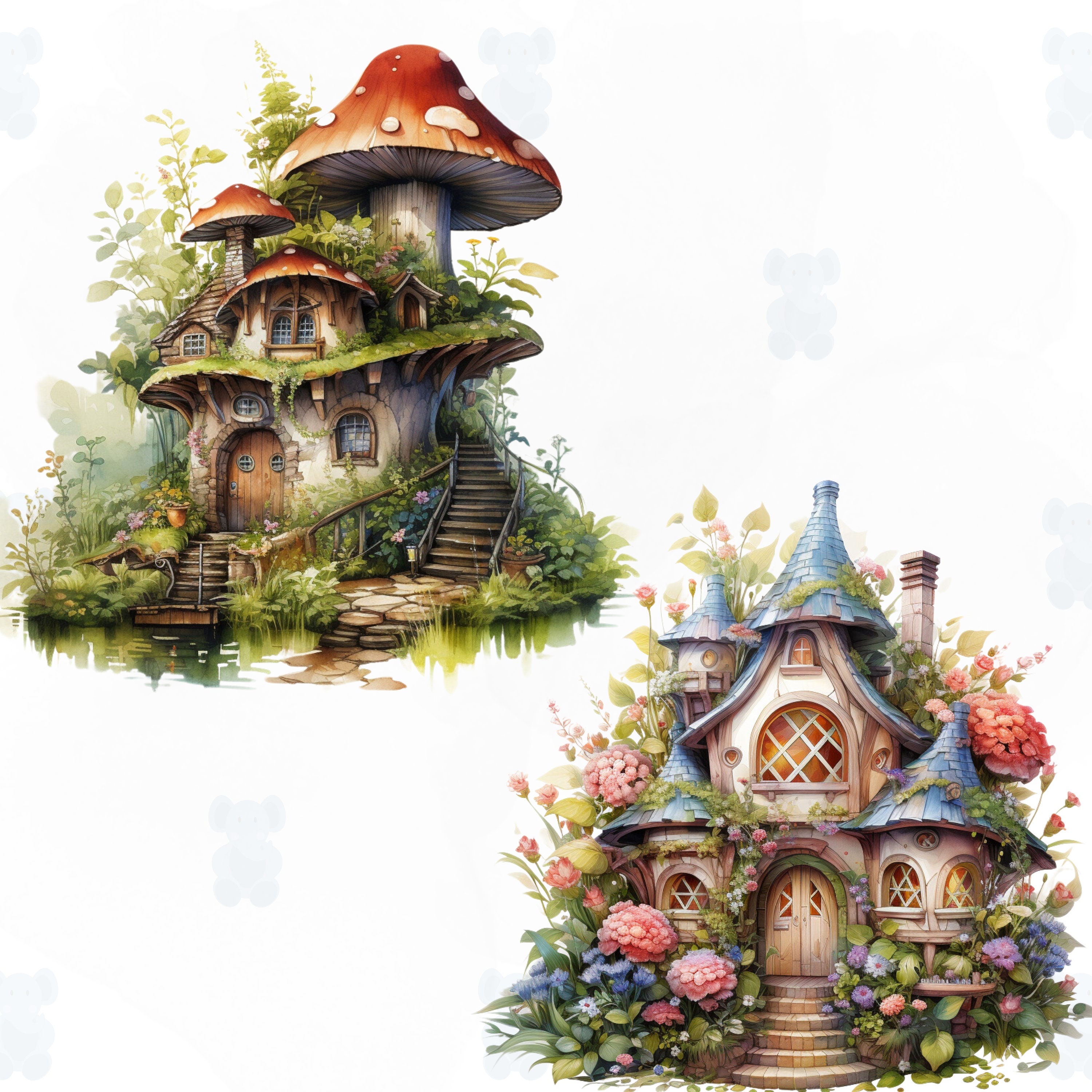 Watercolor Fairy House Clipart - Instant Download Transparent PNG ...