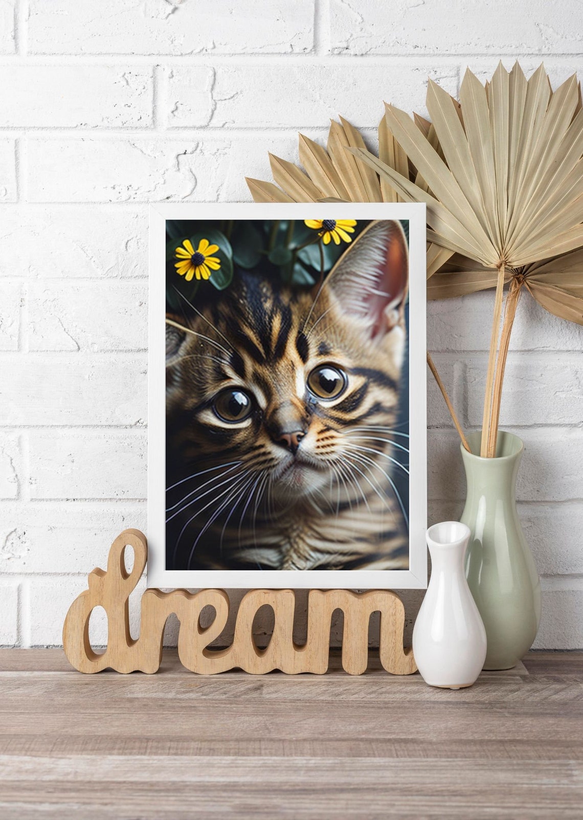 Kitten Wall Art Kitten With Flowers Printable Digital - Etsy