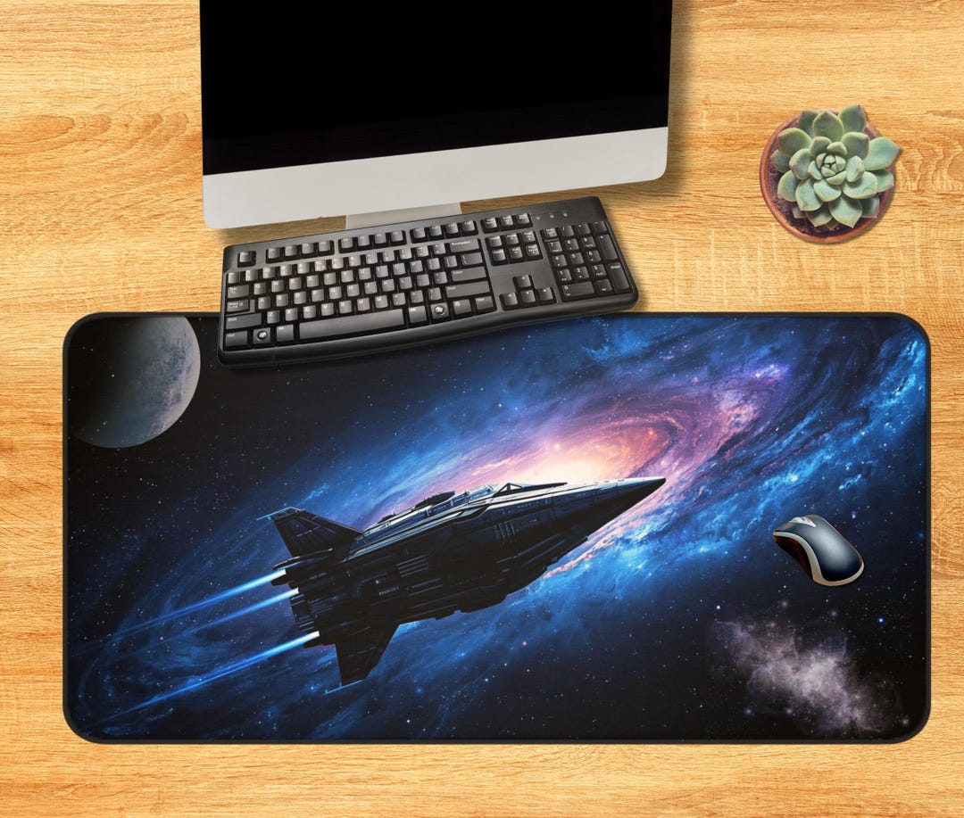 Spaceship Galaxy Desk Mat, Gamer Pad, Cosmic Office Decor, Mat for ...
