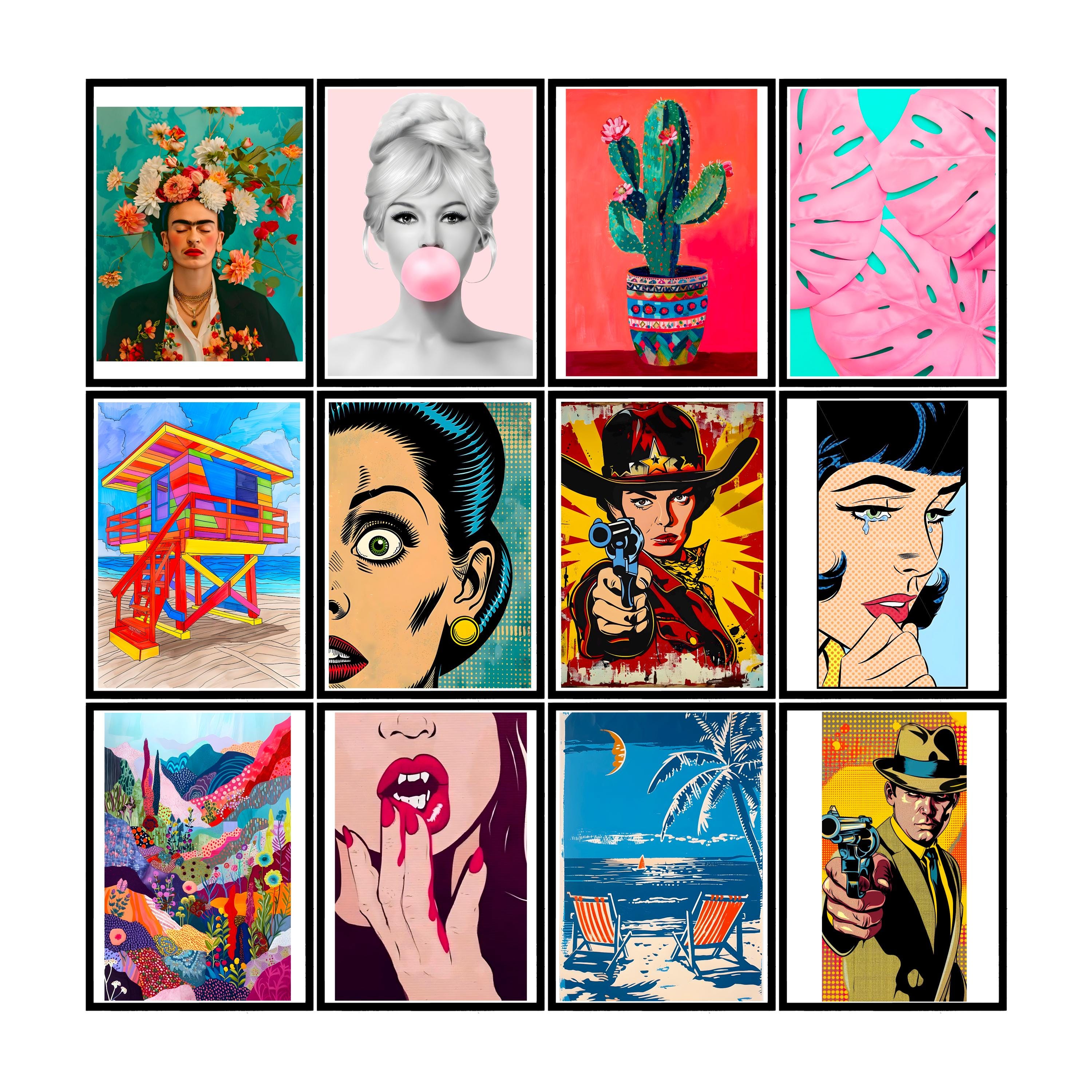 300 Pop Art Colorful Posters Bundle, Warhol Inspiration Print Design ...