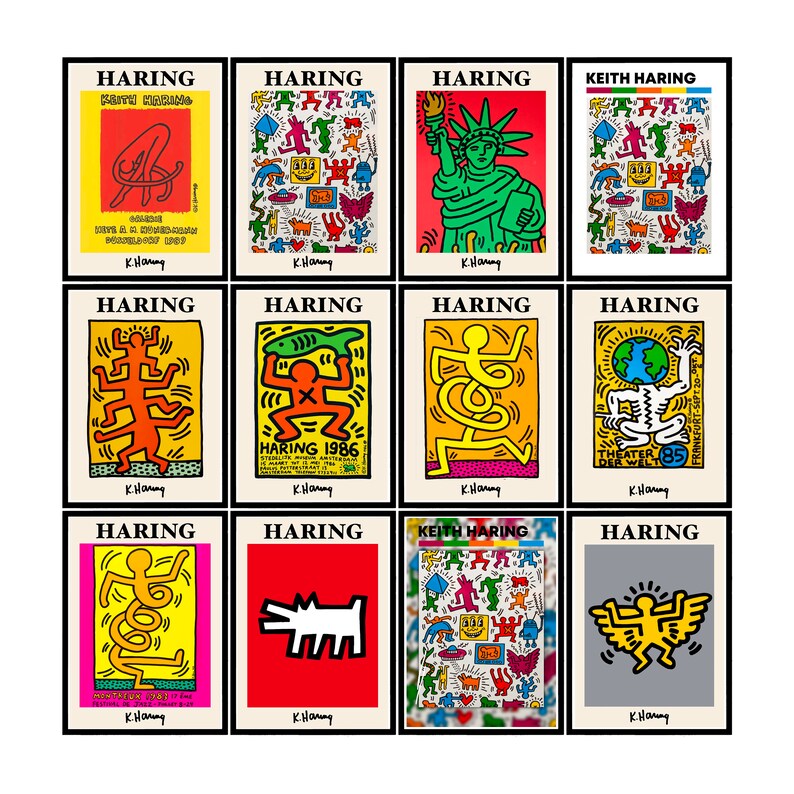 60 Keith Haring Poster Bundle ,street Art Design Artwork, Colorful Art ...