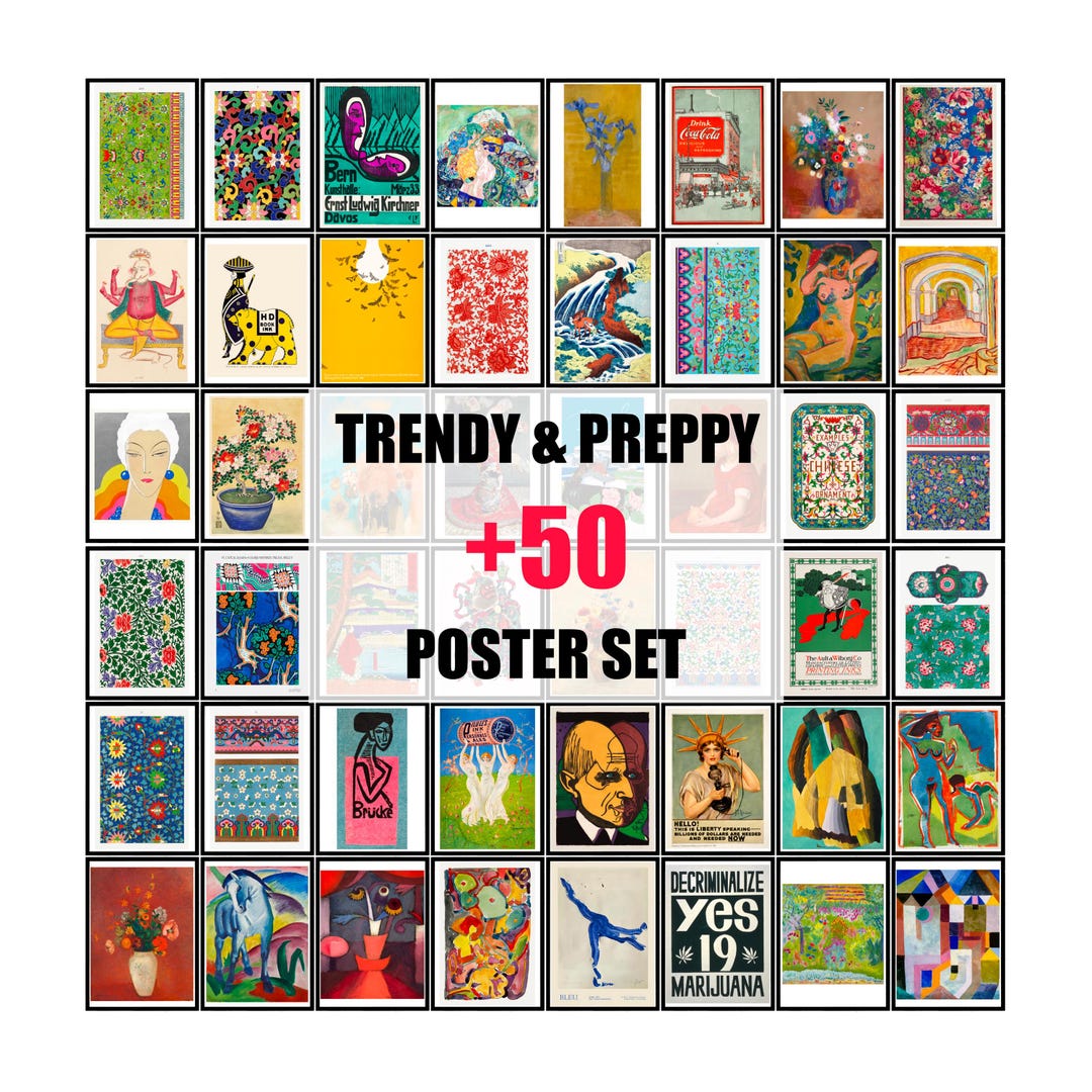50 Trendy & Preppy Set of Poster Bundle, Modern Design Artwork, Modern ...