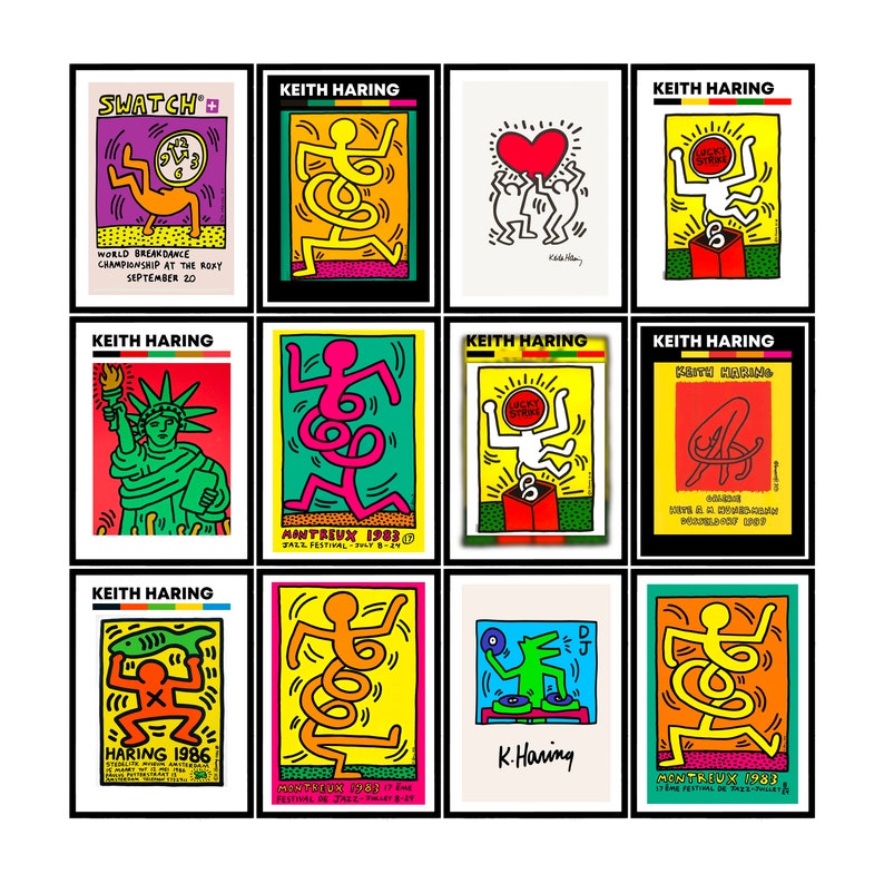 60 Keith Haring Poster Bundle ,street Art Design Artwork, Colorful Art ...