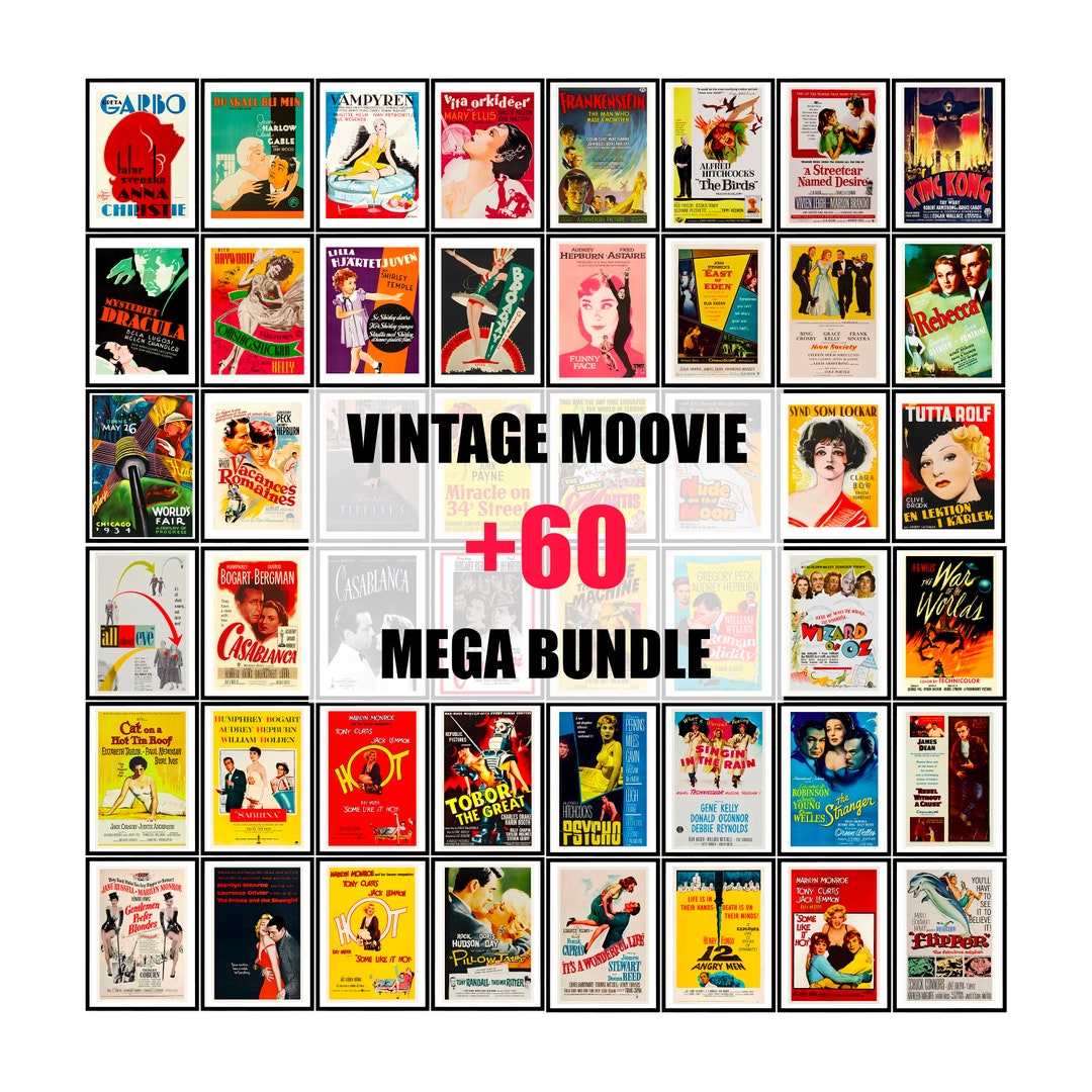 60 Vintage Movie Poster Bundle ,masterpiece Movie , Cinema Cover Art ...