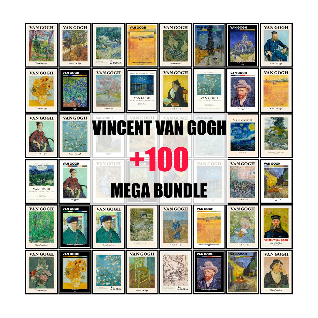 100 Vincent Van Gogh Poster Bundle, Impressionism Modern Art, Painting ...