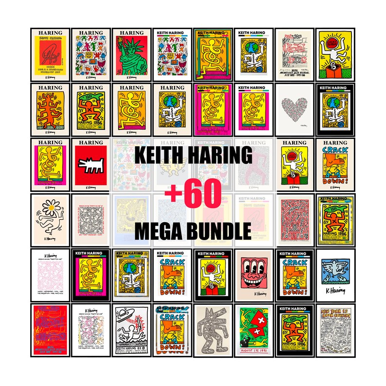 60 Keith Haring Poster Bundle ,street Art Design Artwork, Colorful Art ...