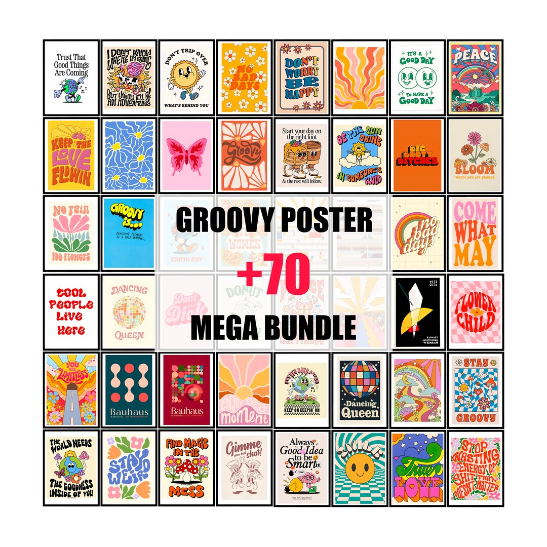 70 Groovy Poster Bundle ,retro Design Wall Art , Funky and Trendy Art ...
