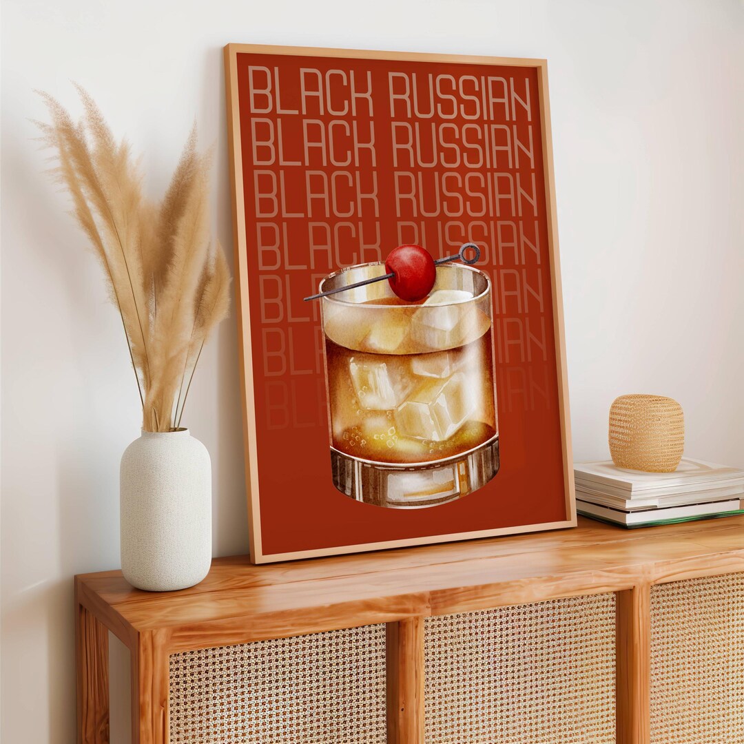 Black Russian Cocktail Retro Poster Print Preppy Cherry Drink Trendy ...