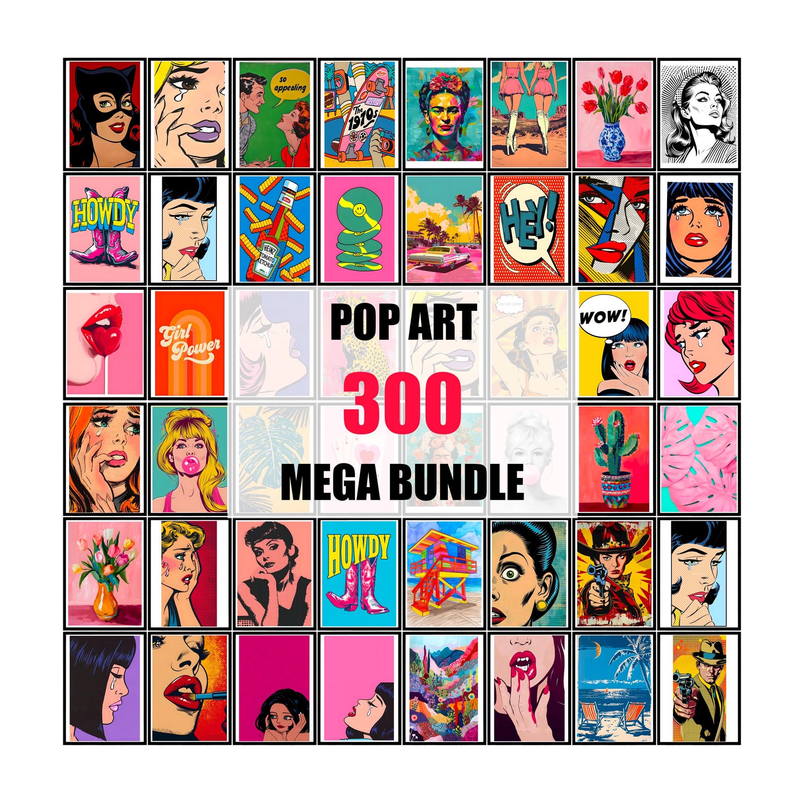 300 Pop Art Colorful Posters Bundle, Warhol Inspiration Print Design ...
