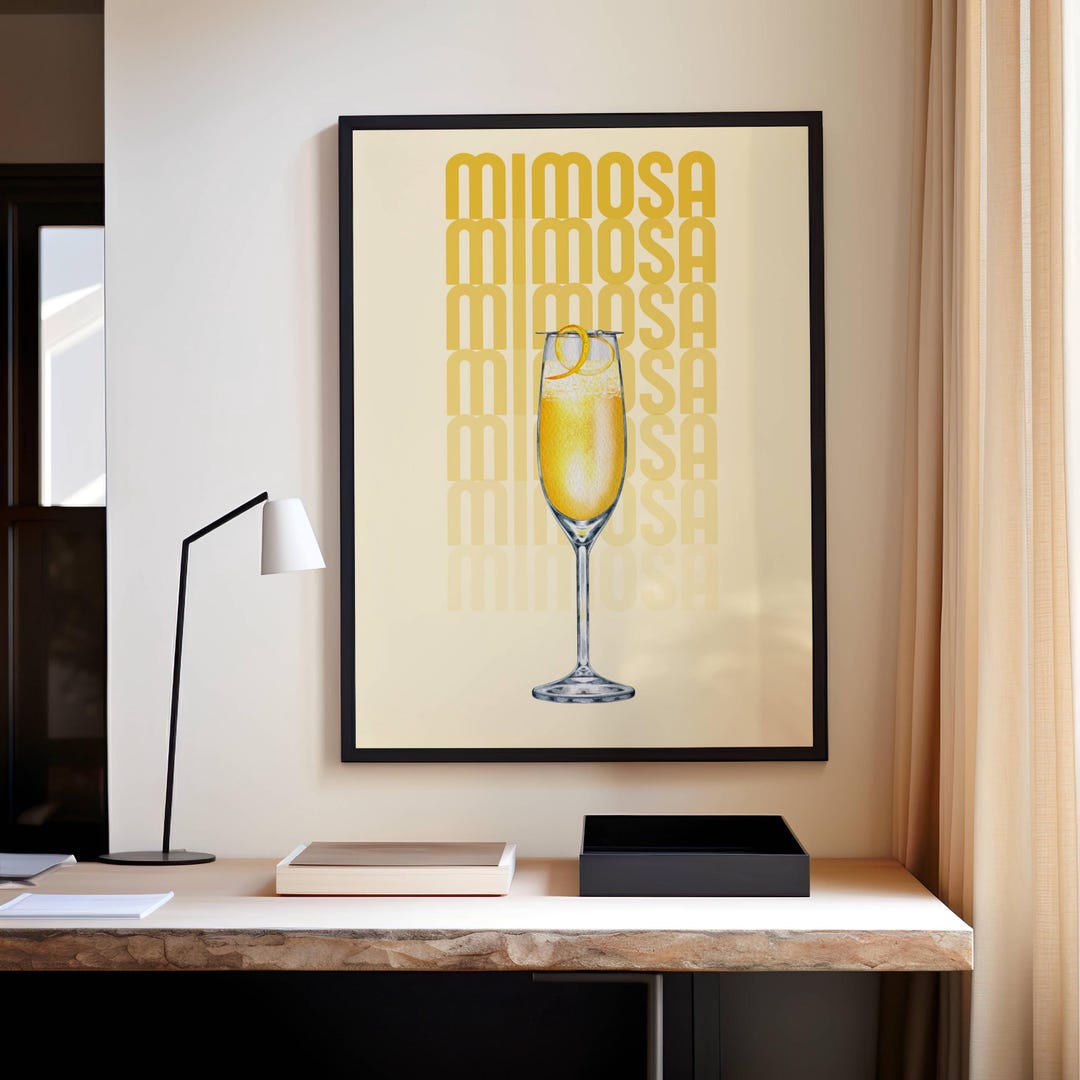 Mimosa Champagne Cocktail Retro Poster Print BCBG Orange Juice Trendy ...