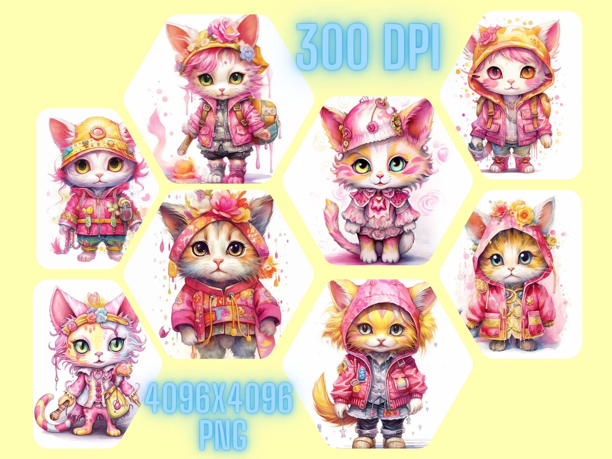 Watercolor Kitten Clipart Cute Cat PNG Kawaii Kitten Anime Cat Harajuku ...
