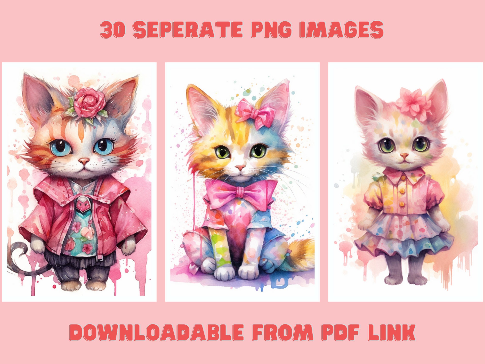 Watercolor Kitten Clipart Cute Cat PNG Kawaii Kitten Anime Cat Harajuku ...