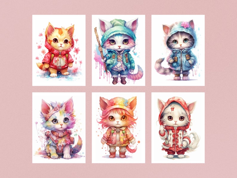 Watercolor Kitten Clipart Cute Cat PNG Kawaii Kitten Anime Cat Harajuku ...
