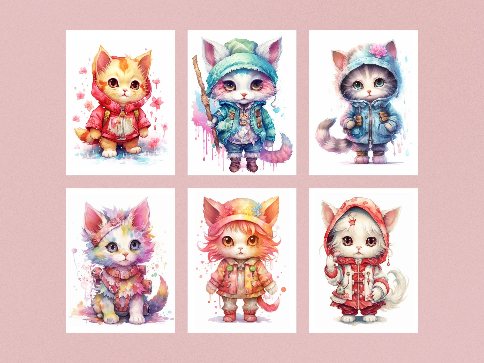 Watercolor Kitten Clipart Cute Cat PNG Kawaii Kitten Anime Cat Harajuku ...