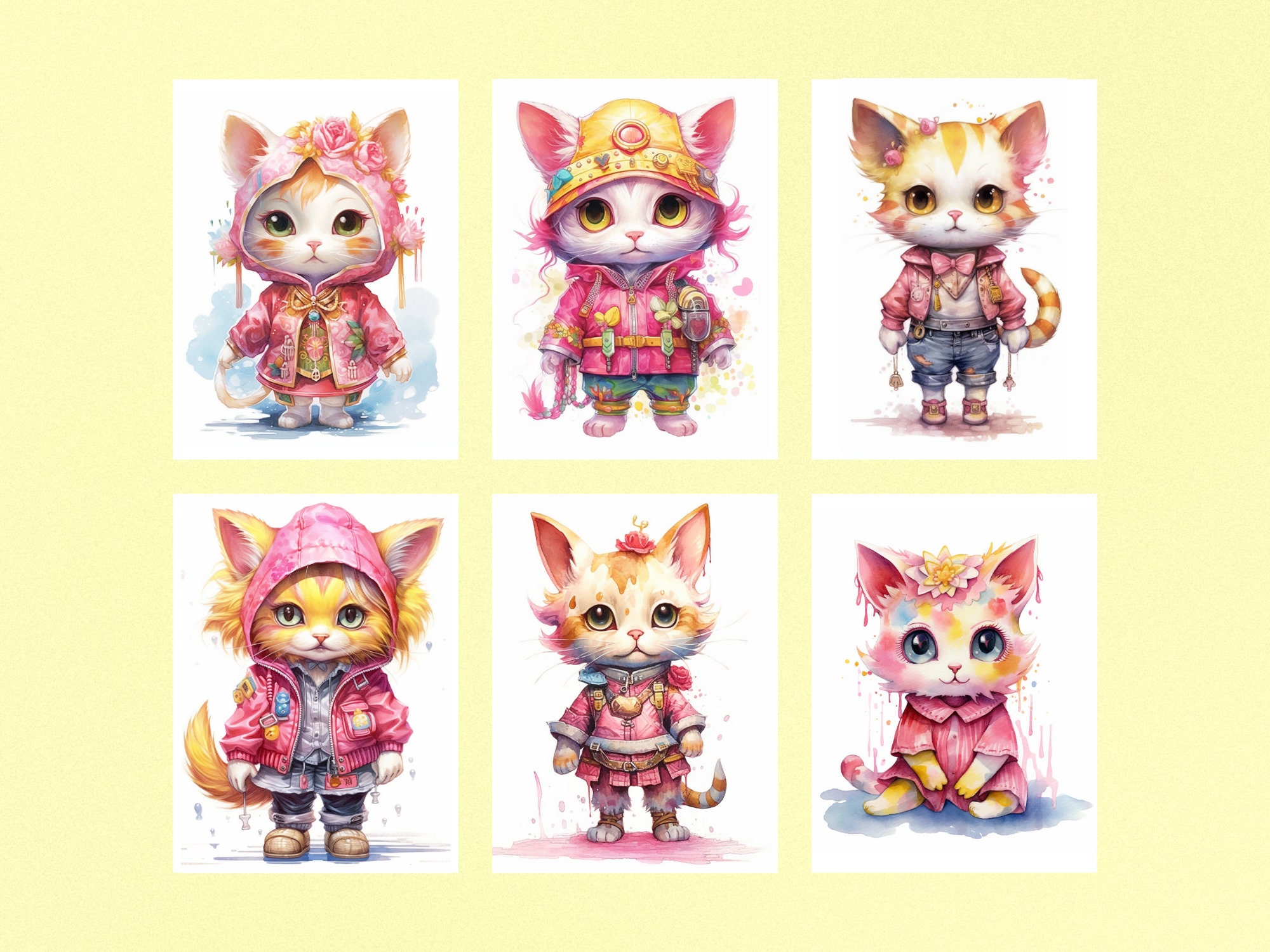 Watercolor Kitten Clipart Cute Cat PNG Kawaii Kitten Anime Cat Harajuku ...