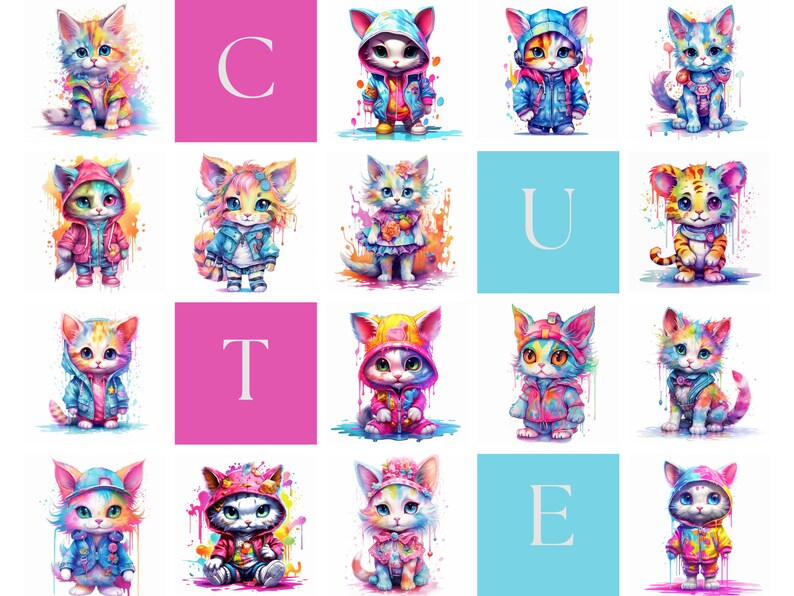 Watercolor Kitten Clipart Cute Cat PNG Kawaii Kitten Anime Cat Harajuku ...