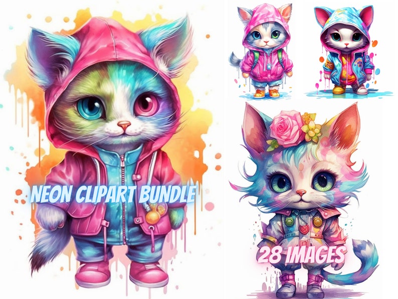 Watercolor Kitten Clipart Cute Cat PNG Kawaii Kitten Anime Cat Harajuku ...