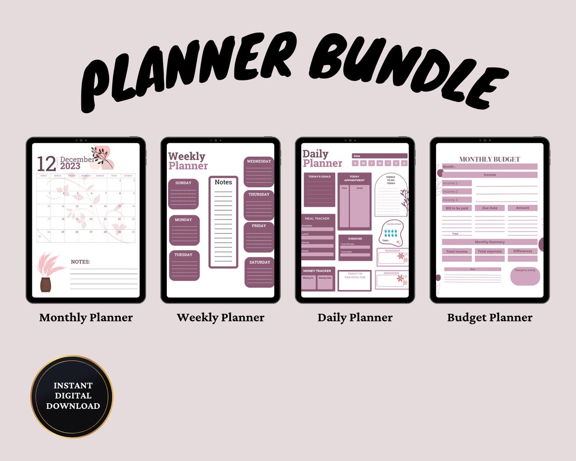 Digital Planner Bundle: Weekly, Daily, Budget Planners (PDF) - Etsy
