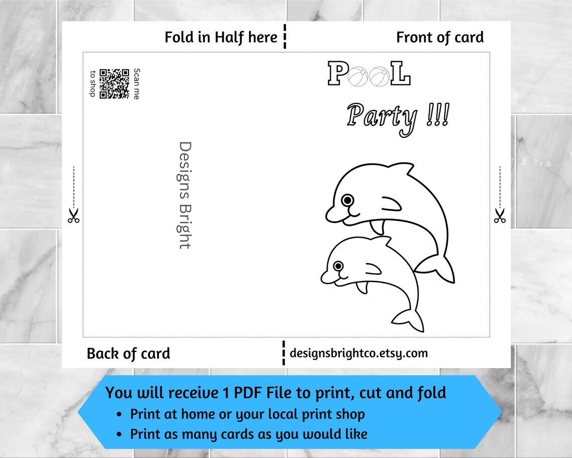 Pool Party Invite, Party Invitation Card, Digital Pool Party Color Me ...