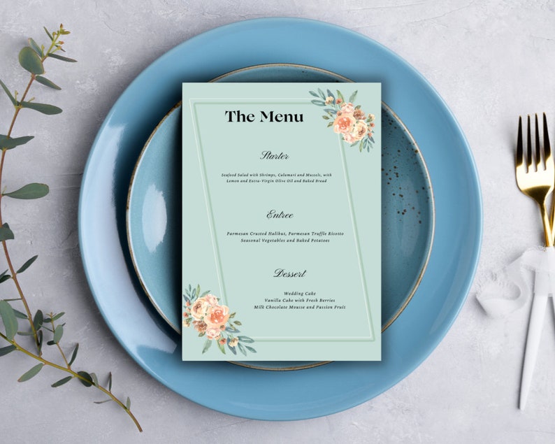 Editable Floral Menu Card Printable Menu Card Digital Menu - Etsy