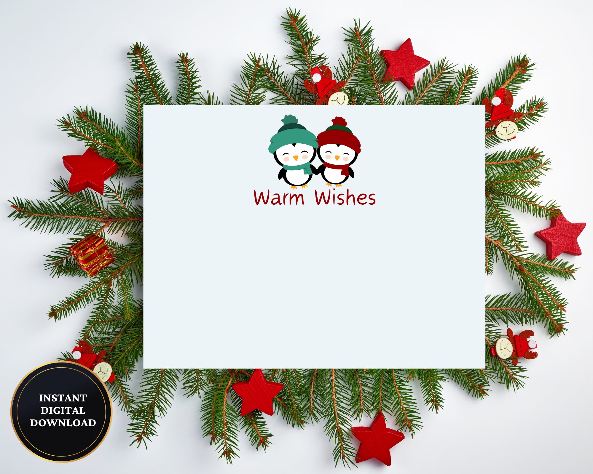 Warm Wishes Blank Note Card, Printable Holiday Note Card, Printable ...