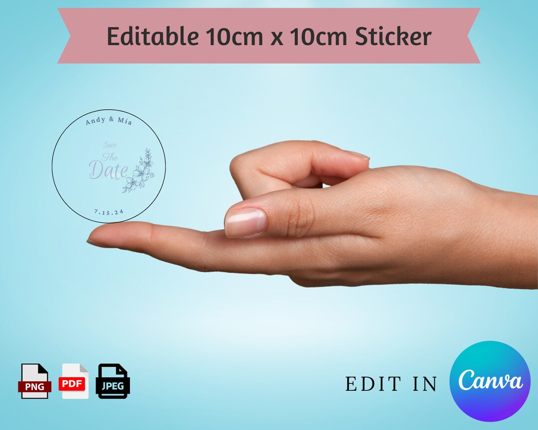 Editable 'save the Date' Wedding Sticker Template - 100mm X 100mm ...