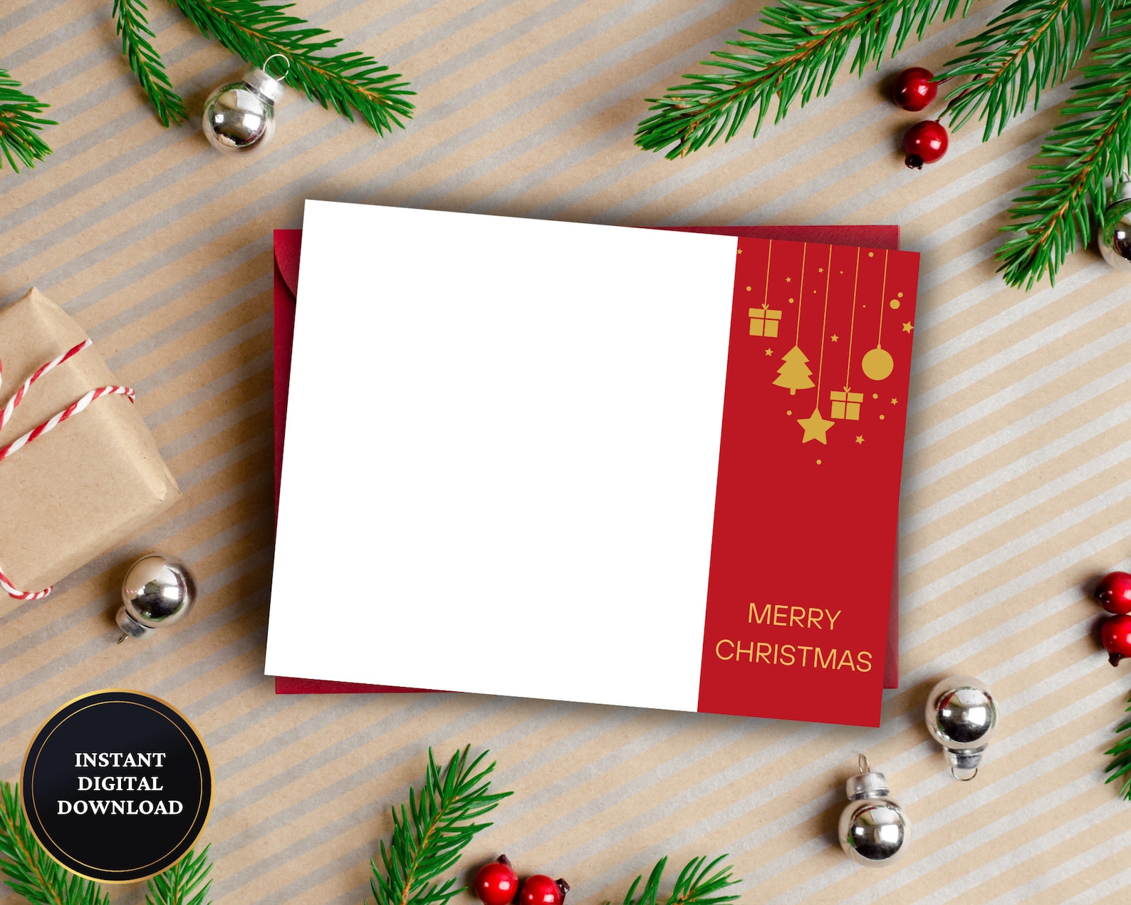 Merry Christmas Blank Note Card, Printable Holiday Note Card, Printable ...