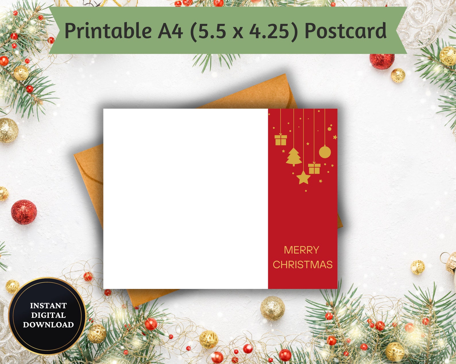 Merry Christmas Blank Note Card, Printable Holiday Note Card, Printable ...