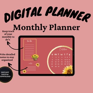 Digital Monthly Planner, Monthly Calendar Template, Digital to Do List ...