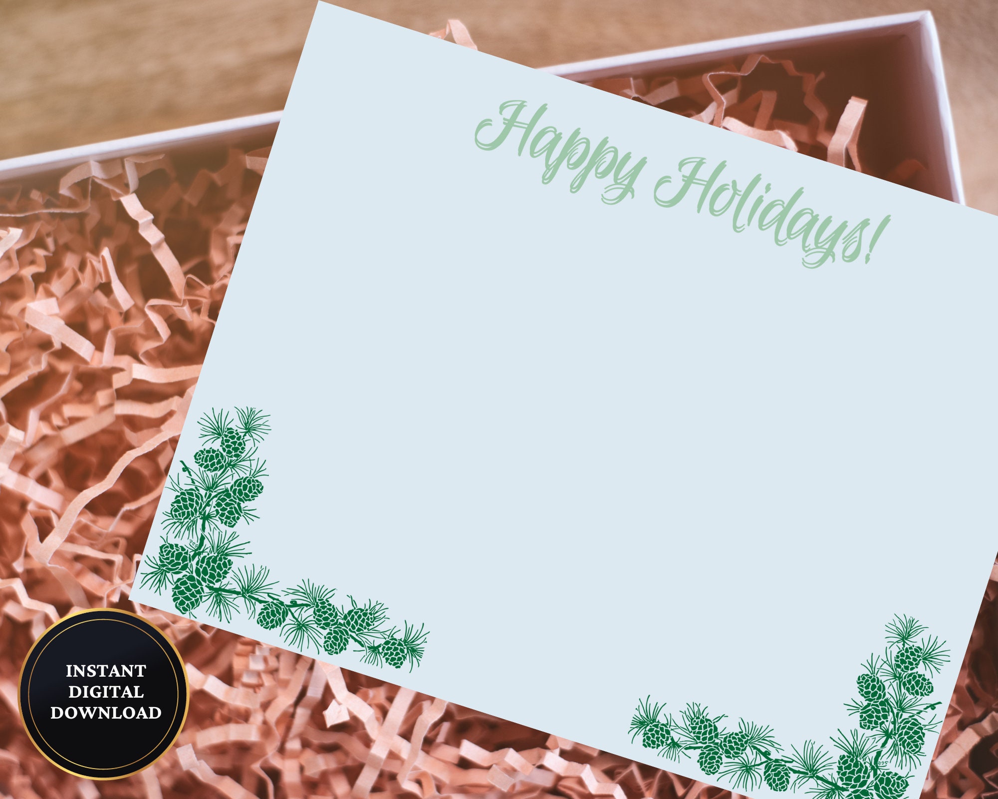 Happy Holidays Blank Note Card, Printable Holiday Note Card, Printable ...
